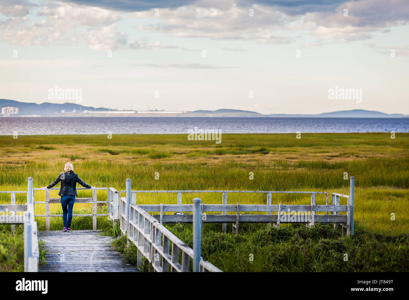 Lonely Young Woman Looking at the Amazing Calm Landscape from a Wood ...