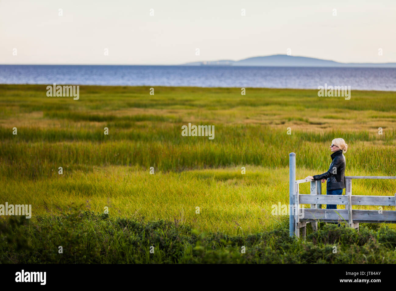 Lonely Young Woman Looking at the Amazing Calm Landscape from a Wood ...