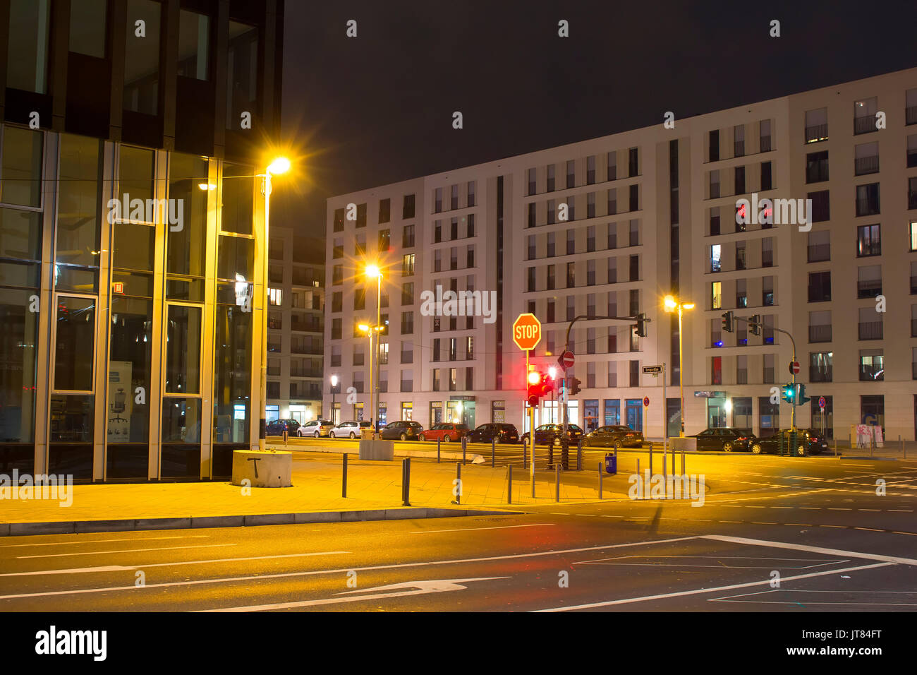 View of an intersection in newly developed neighborhood in Frankfurt ...