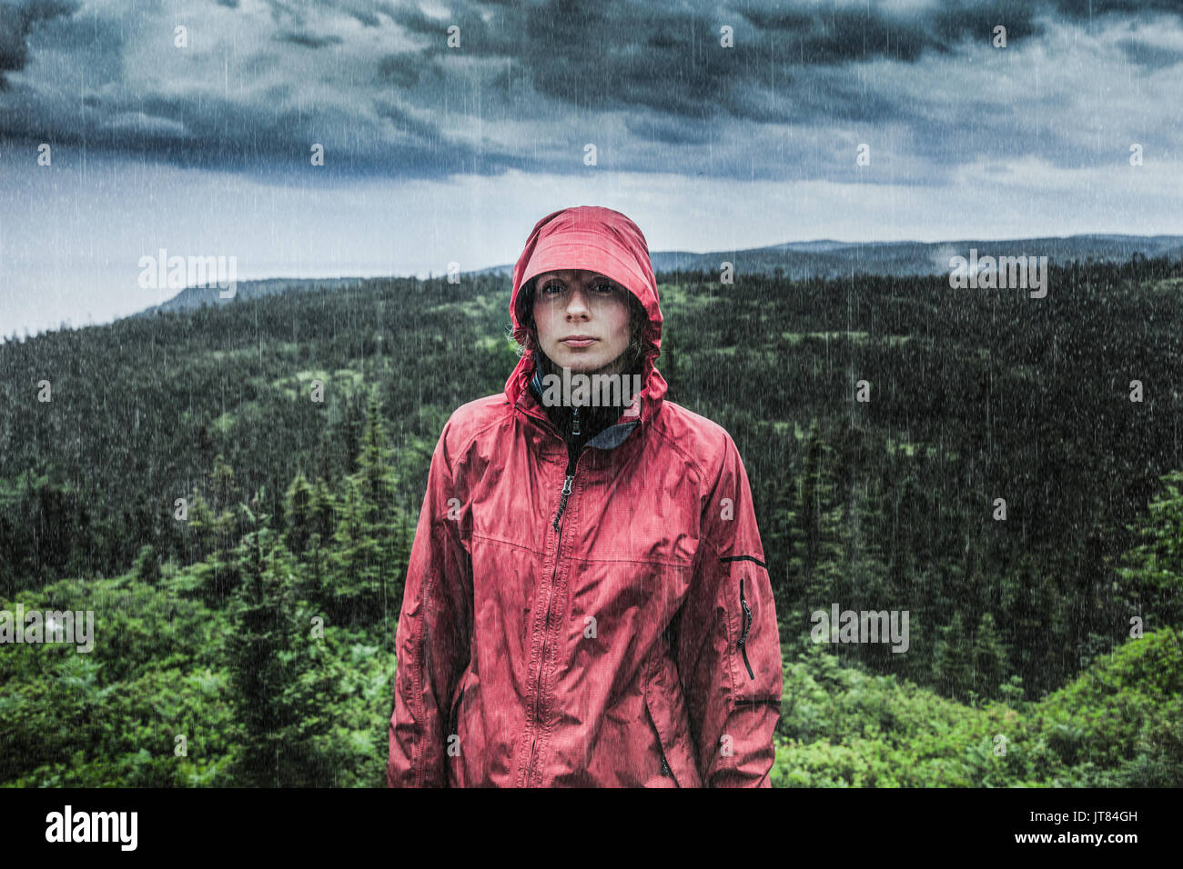 Unpredictable Heavy Rain Pouring on a Sad and Frustrated Young Woman ...
