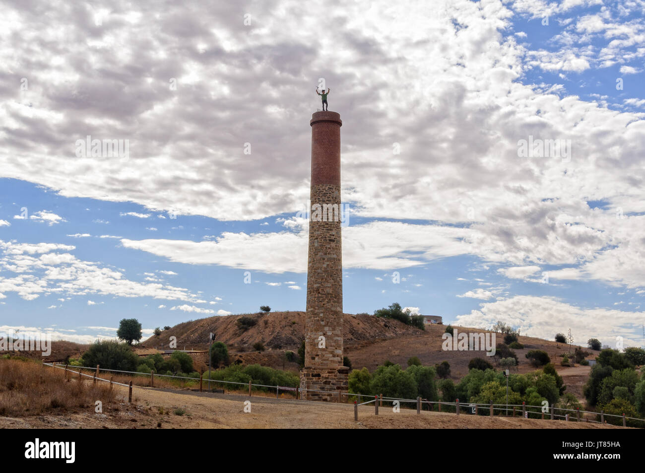 Johnny Green, the Burra miners' mascot on top of Peacock's Chimney ...