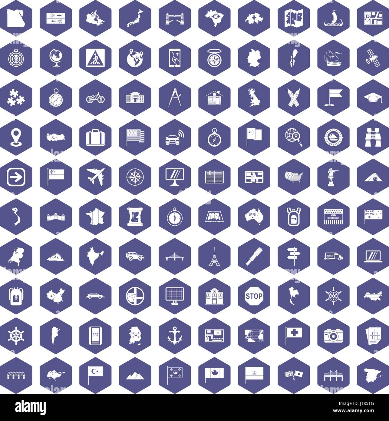 100 cartography icons hexagon purple Stock Vector Image & Art - Alamy