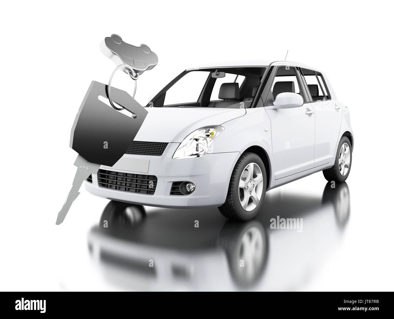 3d illustration. car key with new car. Isolated white background Stock ...