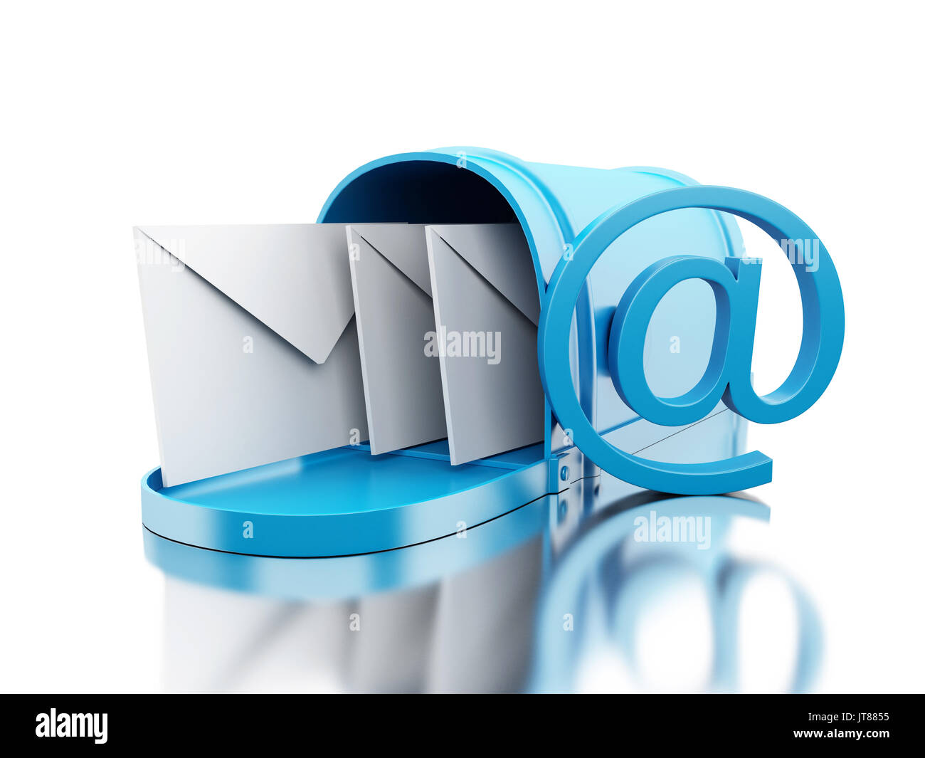 3d illustration. Open mailbox with AT sign. Incoming mail concept ...