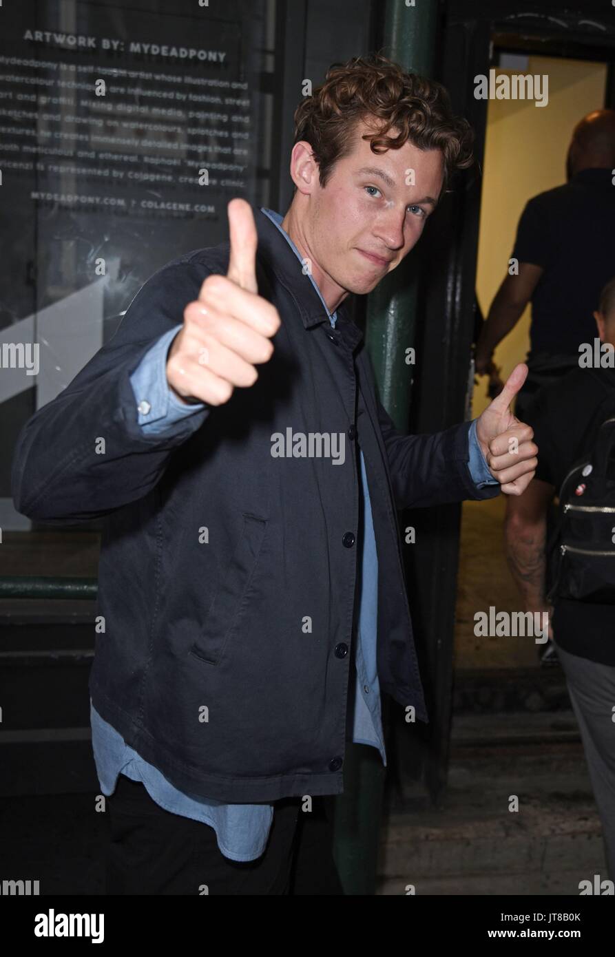 New York, NY, USA. 7th Aug, 2017. Callum Turner, out promoting his film ...
