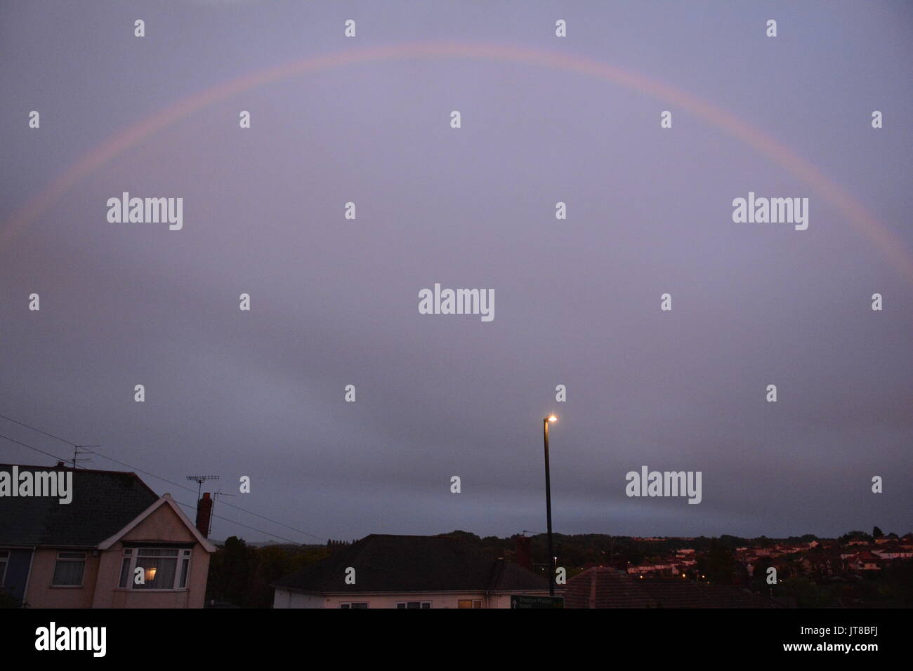 Bristol, UK. 07th Aug, 2017. UK Weather. A pink rainbow seen over the ...