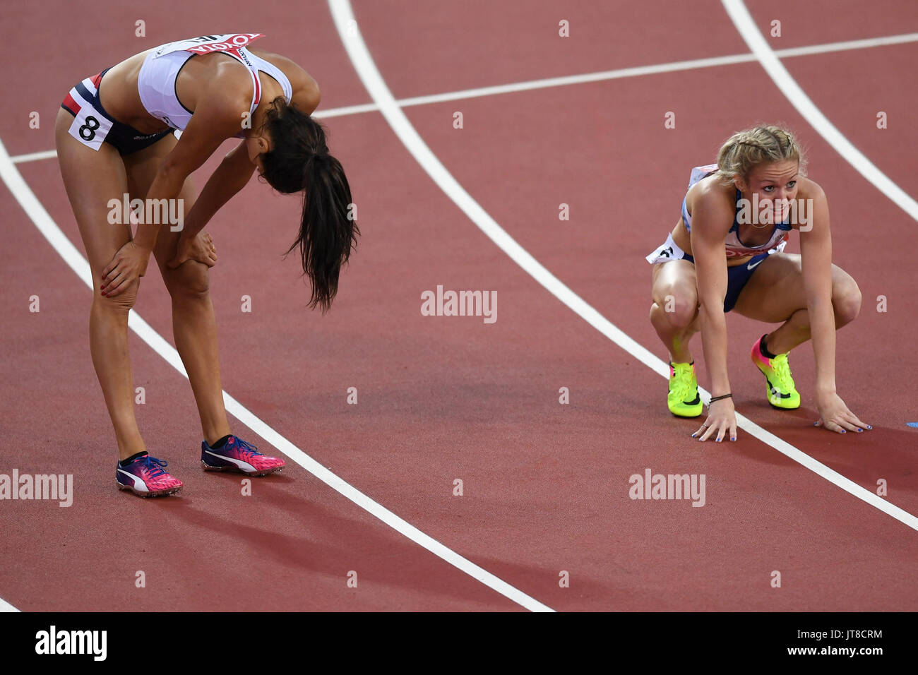 London, UK. 7 August 2017. Meghan Beesley (GB) after crossing the ...