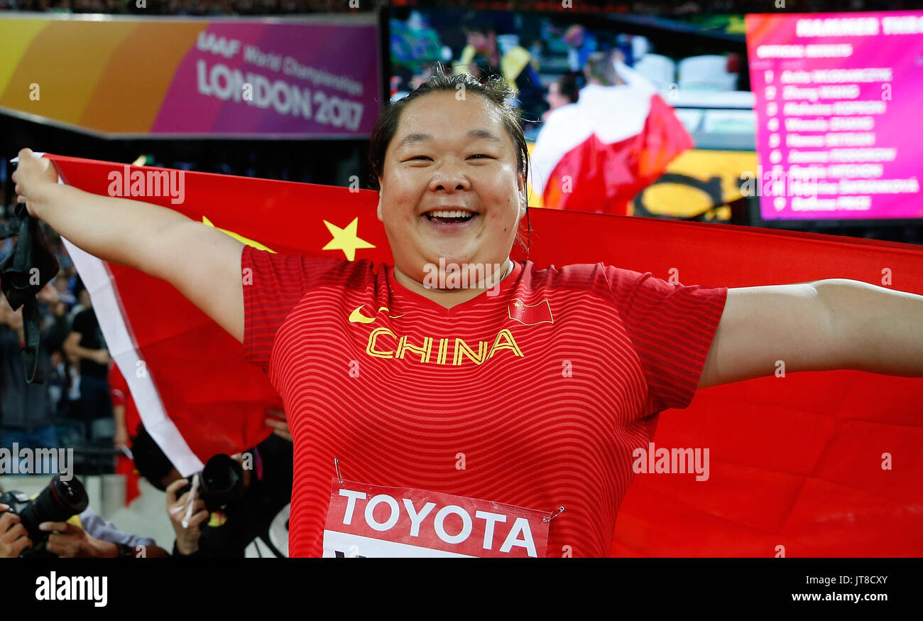 London, UK. 8th Aug, 2017. Wang Zheng of China celebrates after Women's ...