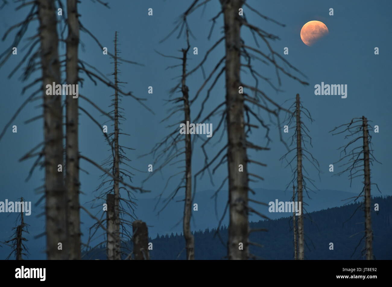 Plechy, Czech Republic. 07th Aug, 2017. The full Moon accompanies by a ...