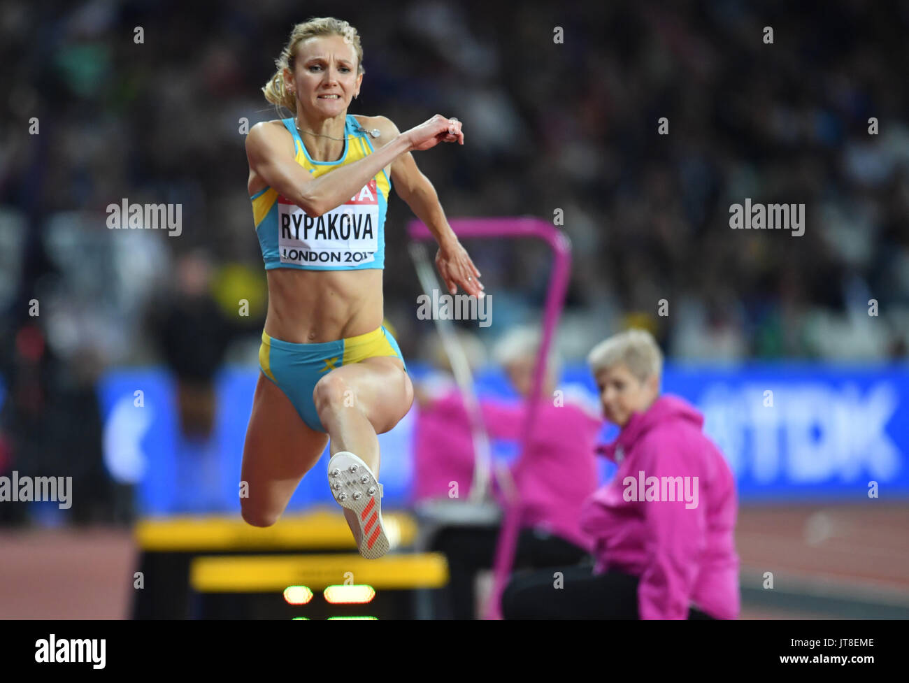 London, UK. 7th Aug, 2017. Kazakh athlete Olga Rypakova in action ...
