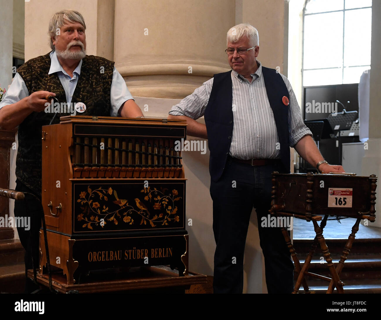 Prague, Czech Republic. 08th Aug, 2017. Barrel organ players attend the ...