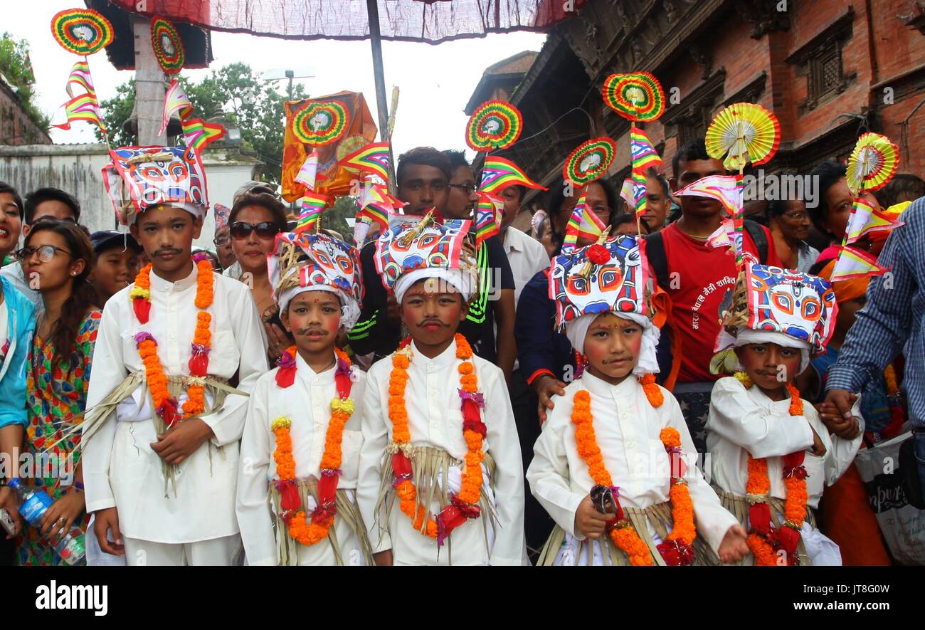 Kathmandu, Nepal. 8th Aug, 2017. Nepalese children participate in a ...