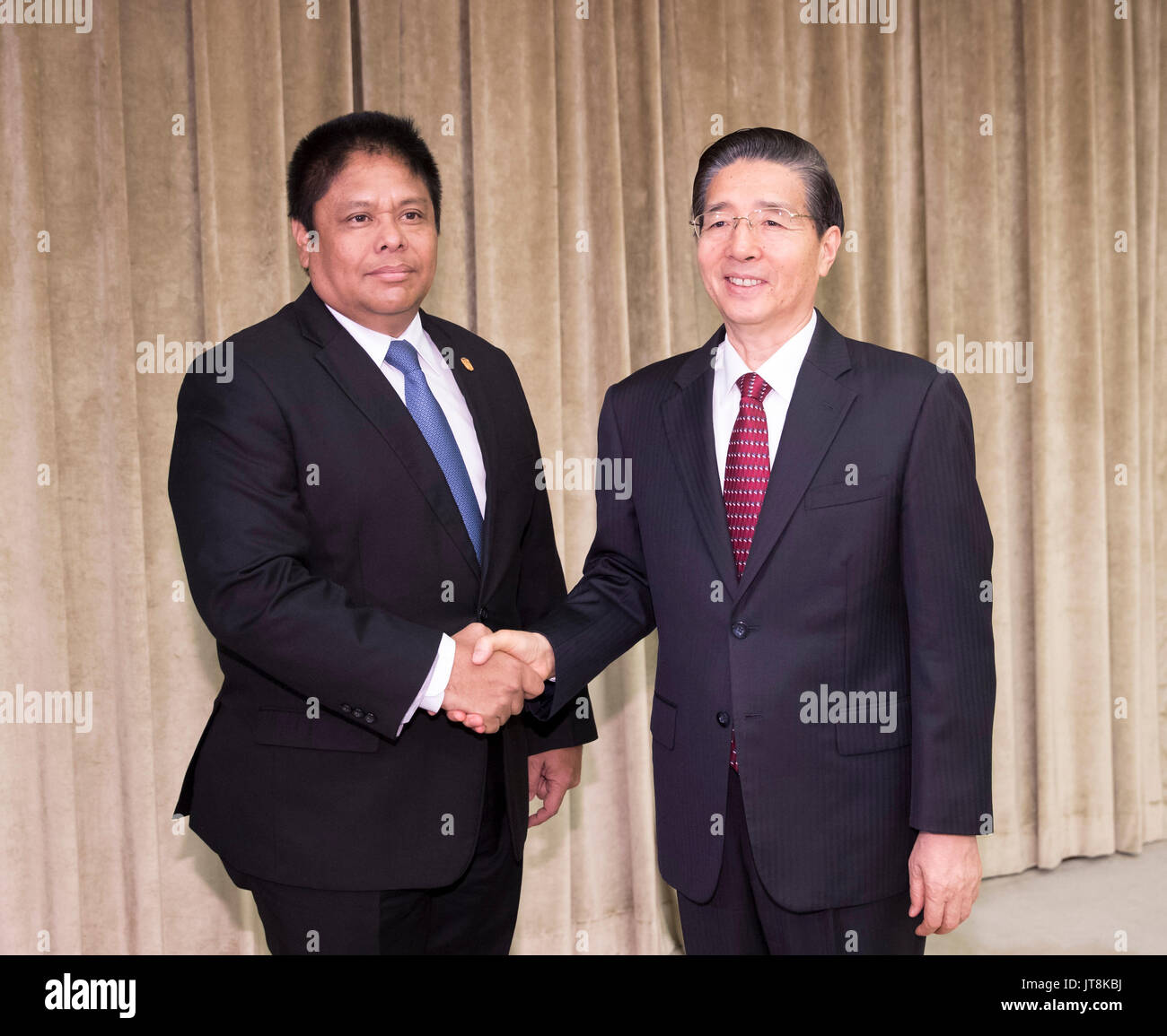 Beijing, China. 8th Aug, 2017. Chinese State Councilor Guo Shengkun(R ...