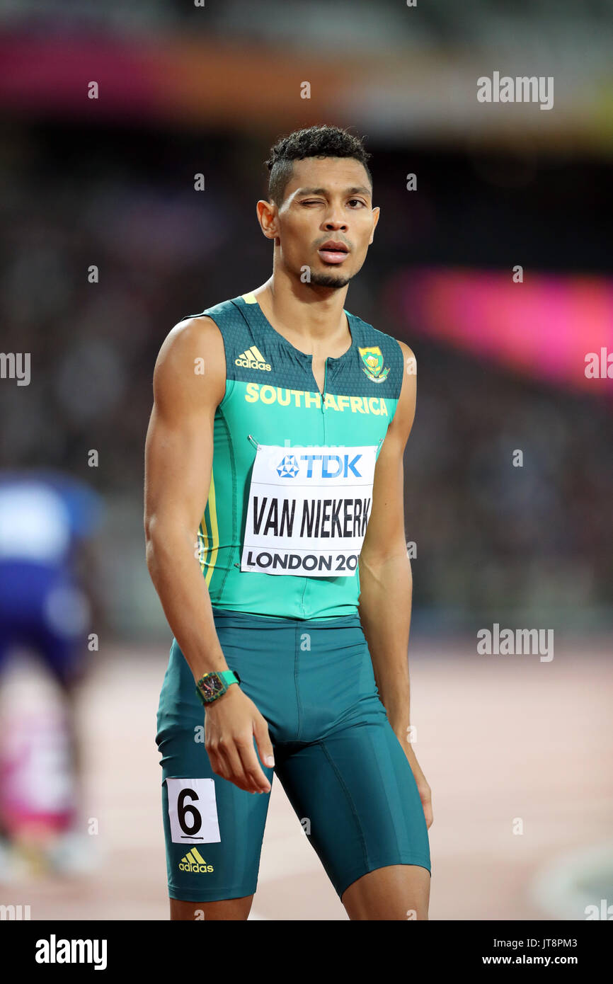 London, UK. 08-Aug-17. Wayde VAN NIEKERK of South Africa winking at the ...