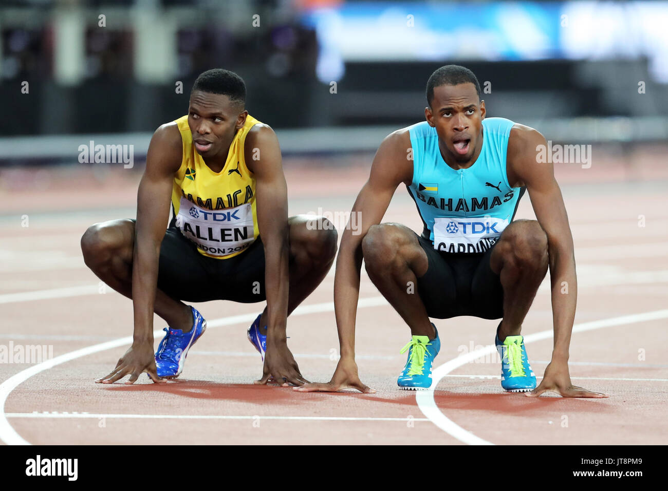 London, UK. 08-Aug-17. Steven GARDINER of the Bahamas & Nathon ALLEN of ...