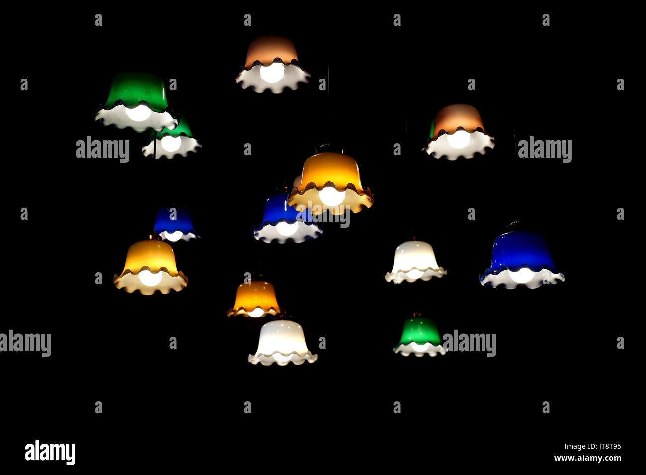 pile of decorative vintage lamp hanging on ceiling Stock Photo - Alamy