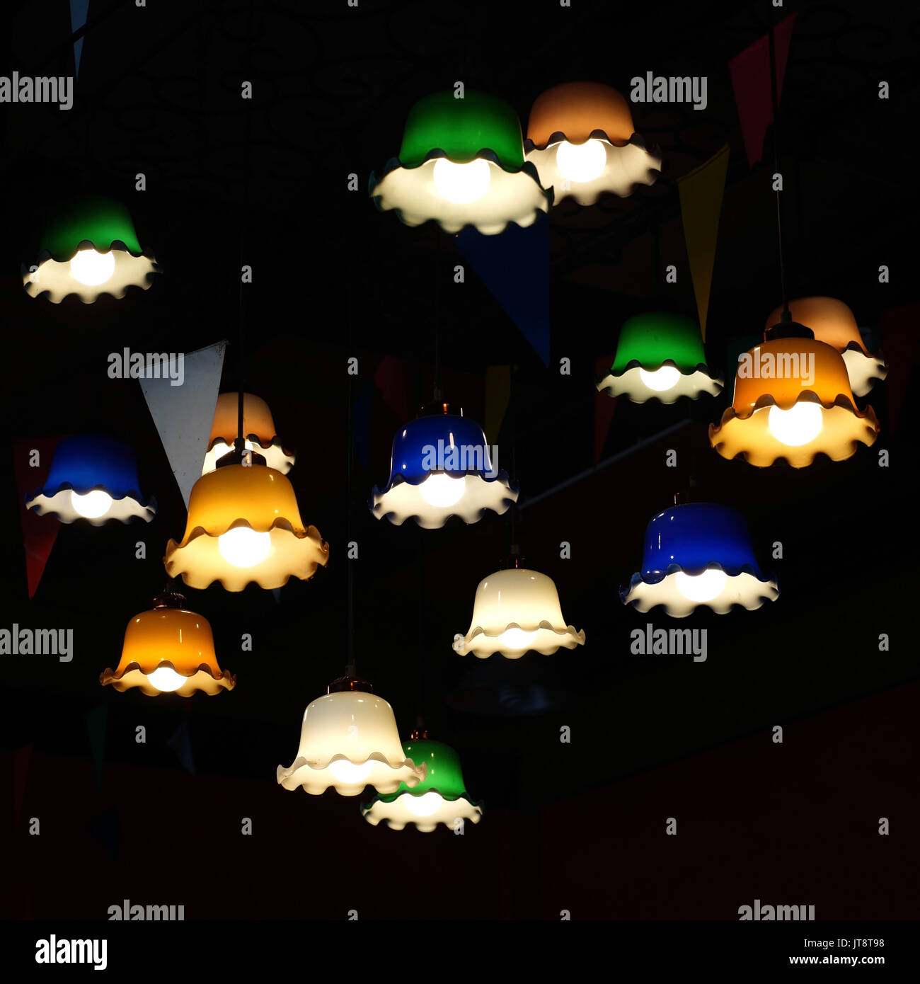 pile of decorative vintage lamp hanging on ceiling Stock Photo - Alamy
