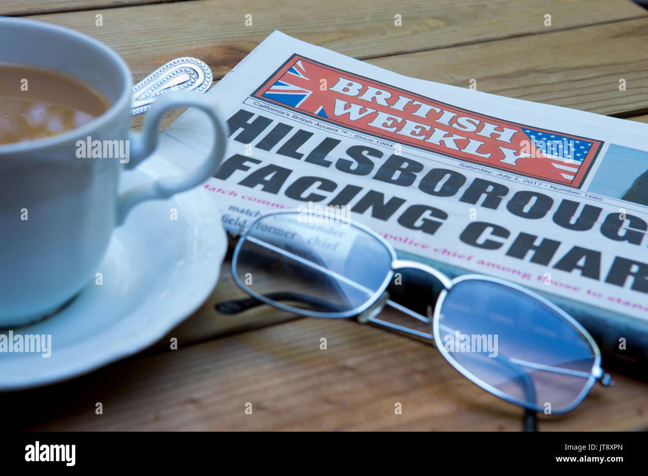 A copy of British weekly on a table in California. A newspaper for ...