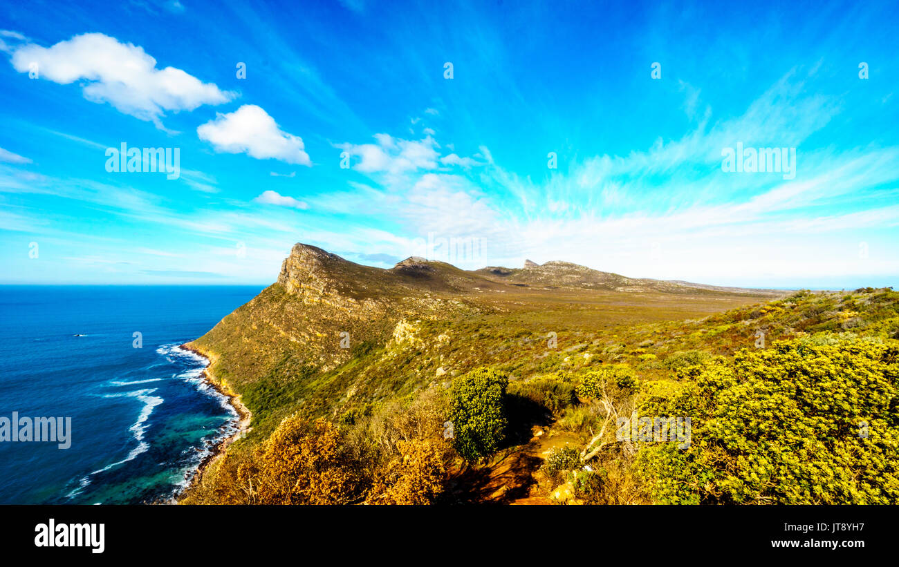 The rugged coast of the Atlantic Ocean and wind swept peaks on the Cape ...