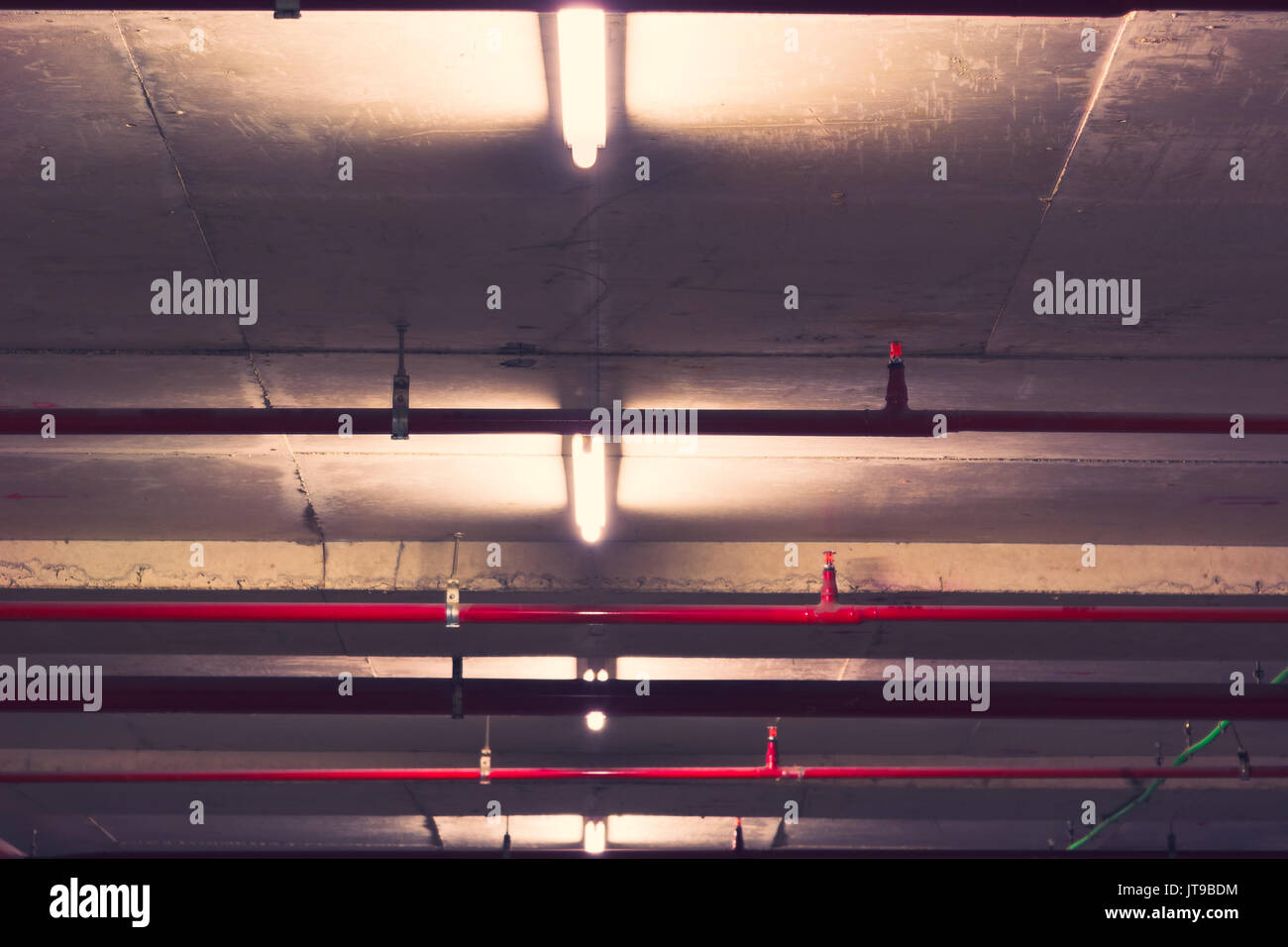 Selective focus Pipe Systems, pipeline on building ceiling tone vintage ...