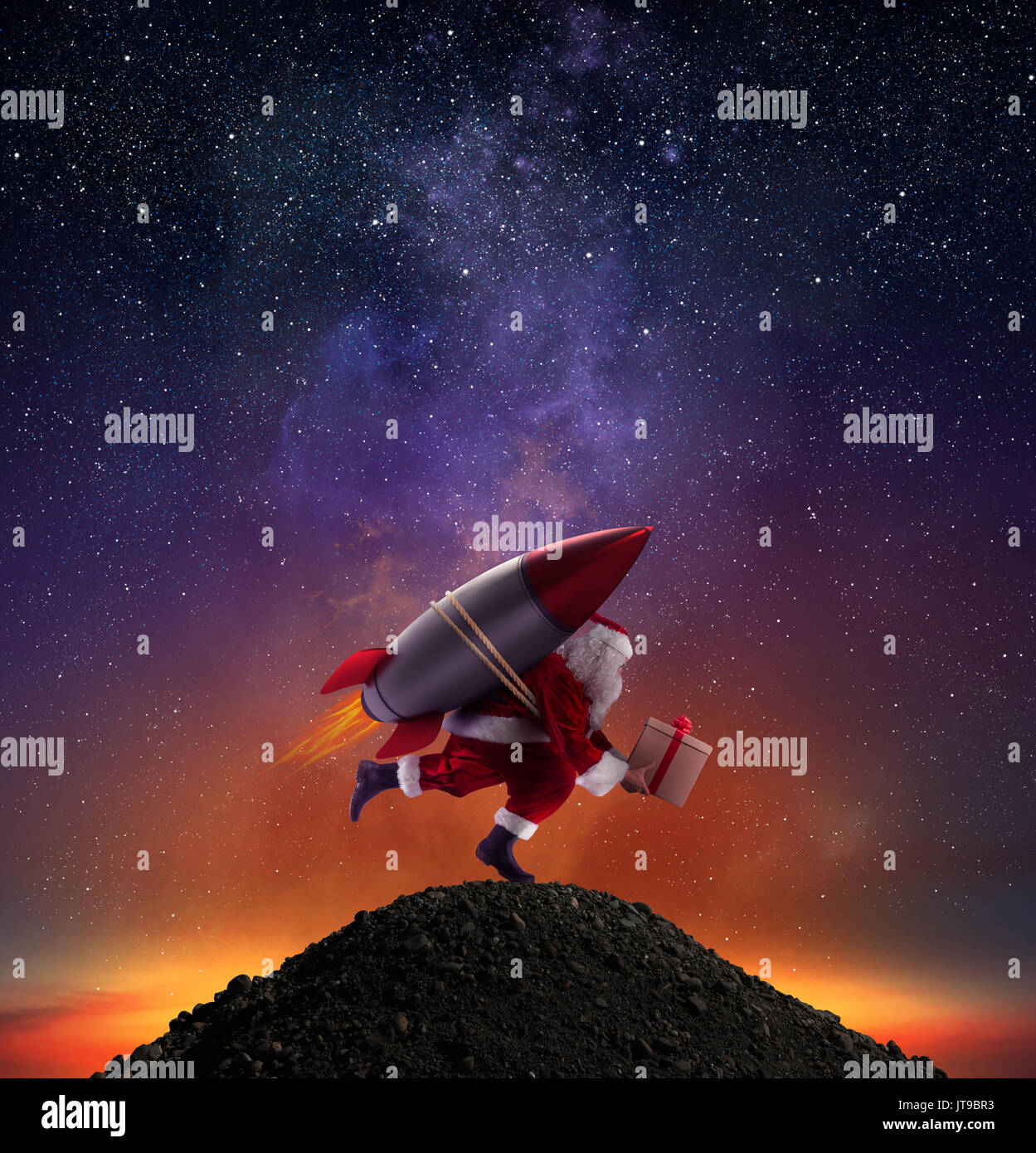 Fast delivery of Christmas gifts ready to fly with a rocket Stock Photo ...