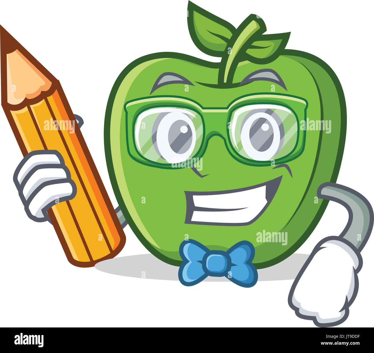 Student with pencil green apple character cartoon Stock Vector Image ...
