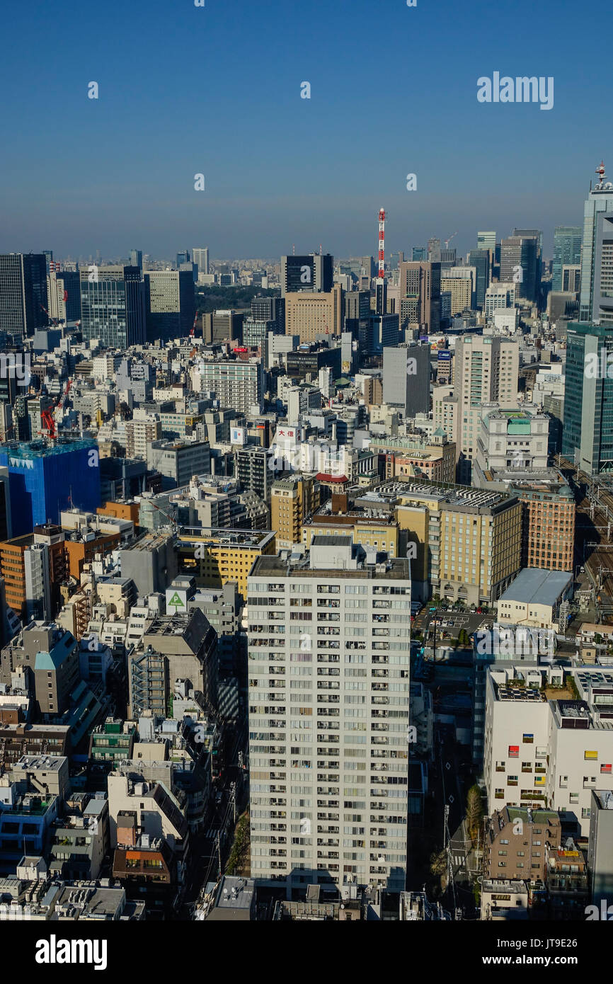 Tokyo, Japan - Jan 4, 2016. Aerial view of Taito District in Tokyo ...