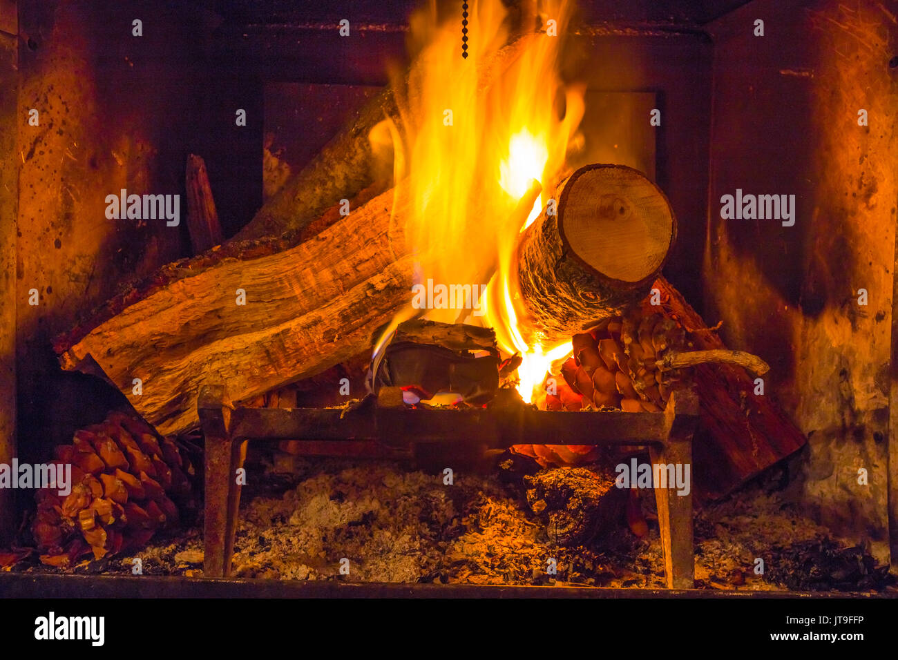 Fireplace fire during the Christmas holidays Stock Photo - Alamy