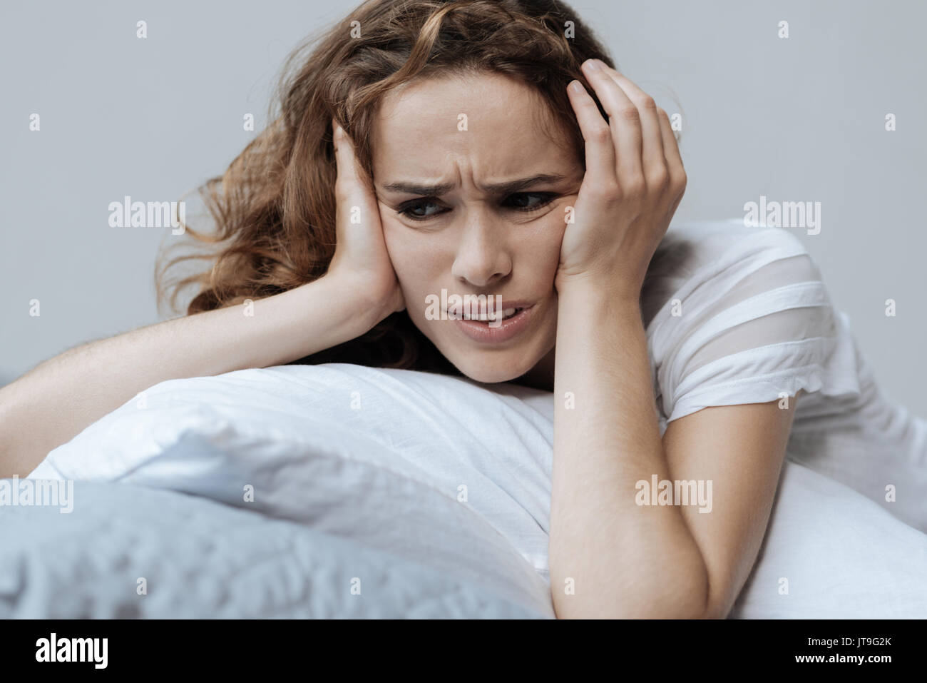Beautiful young woman having problems Stock Photo - Alamy