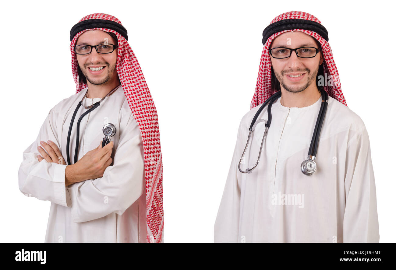 Arab doctor with stethoscope on white Stock Photo - Alamy