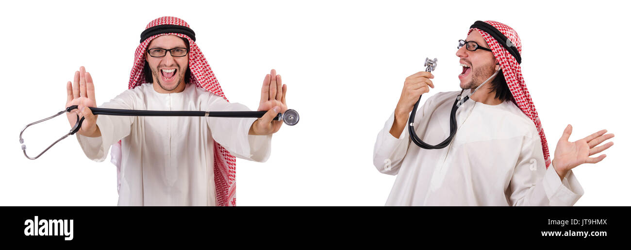 Arab doctor with stethoscope on white Stock Photo - Alamy