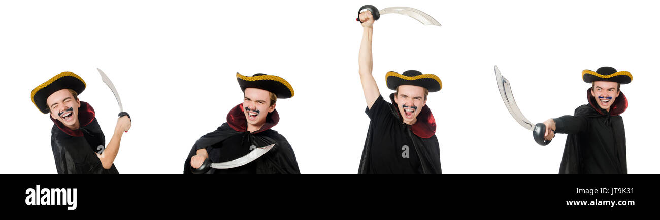 Young pirate holding sword isolated on white Stock Photo - Alamy