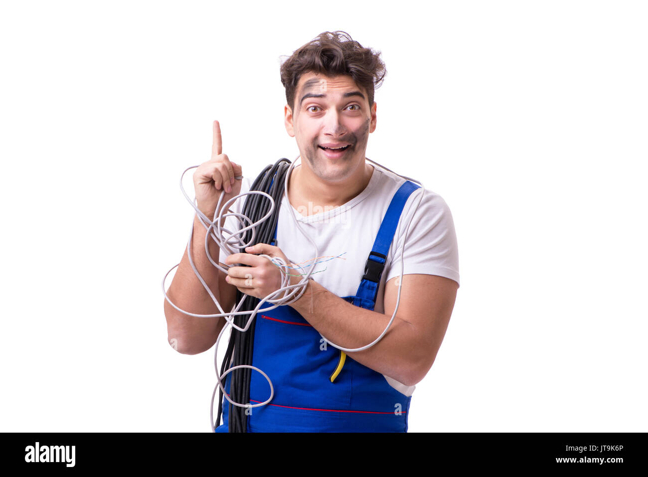 Funny man doing electrical repair Stock Photo - Alamy
