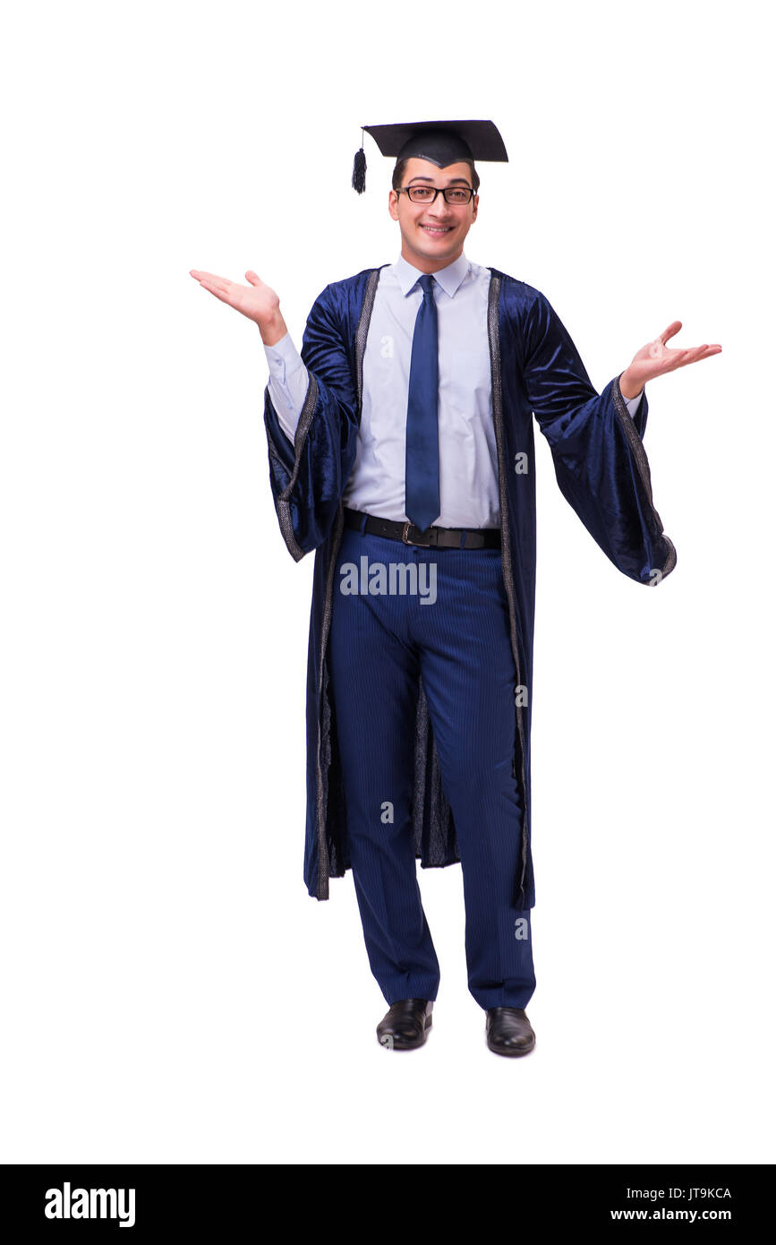 Young man student graduating isolated on white Stock Photo - Alamy