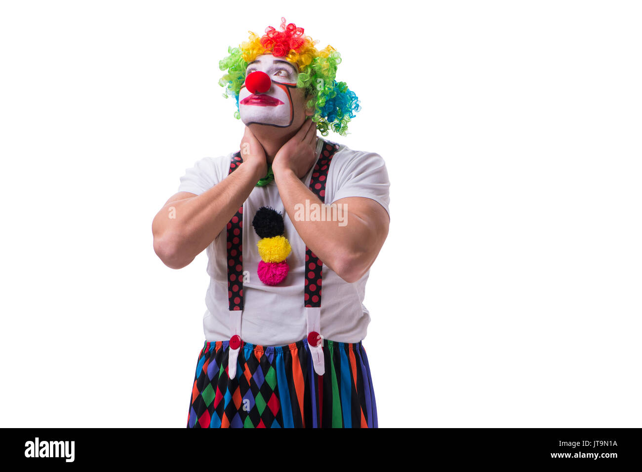 Funny clown acting silly isolated on white background Stock Photo - Alamy