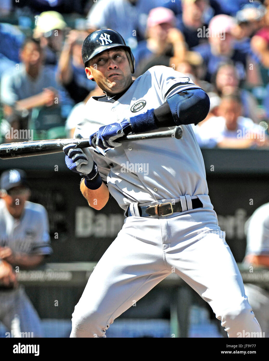 New York Yankees shortstop Derek Jeter (2) is brushed back by a pitch ...