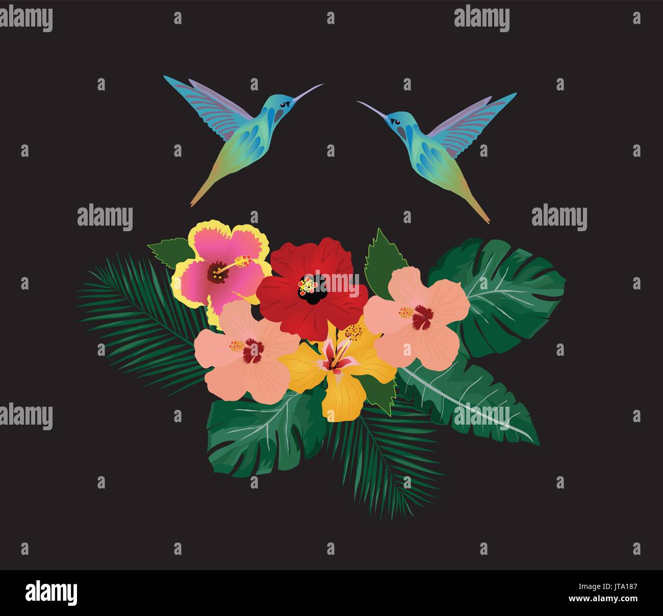 vector illustration of hummingbird and flowers Stock Vector Image & Art ...