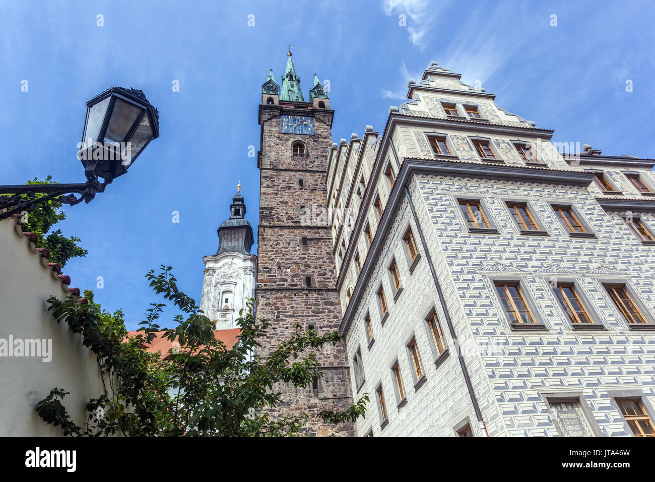 Klatovy, Czech Republic, The Black Tower and the Jesuit Church Stock ...