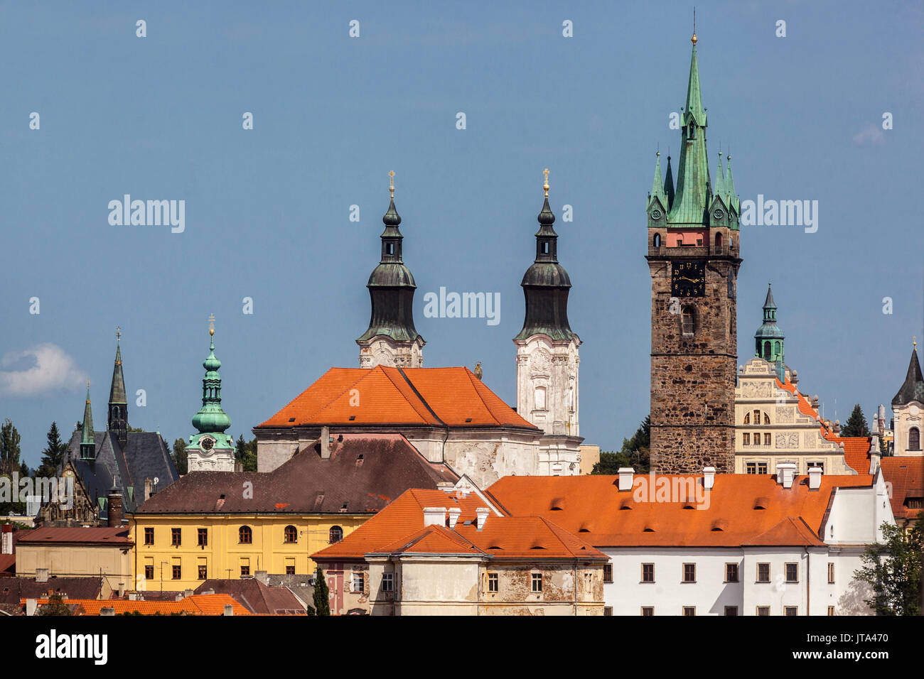 Klatovy, Czech Republic, Panorama with the Black Tower and the Jesuit ...