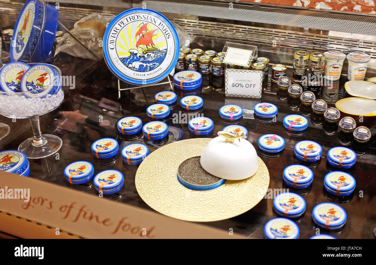 London UK - Caviar for sale at the Food Hall in Harrods Department ...