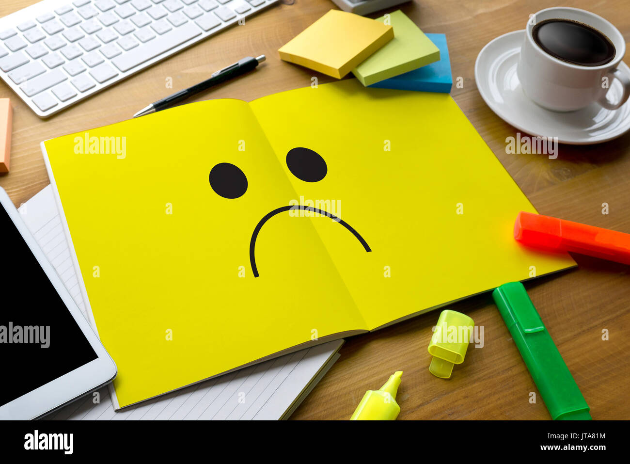 Depressive emotions concept, smiley face emoticon printed depression ...