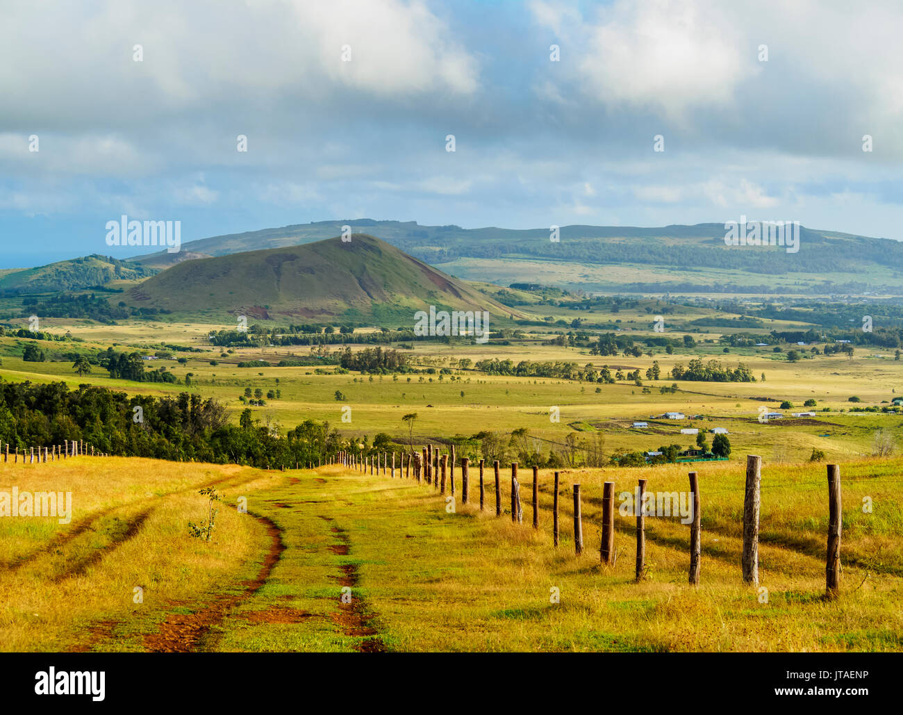 Landscape of the island seen from the way up to the Maunga Terevaka ...
