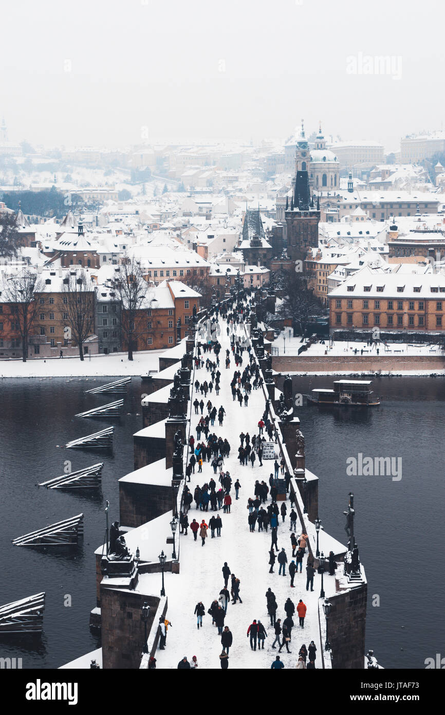 Charles Bridge over the Vltava River in winter, UNESCO World Heritage ...