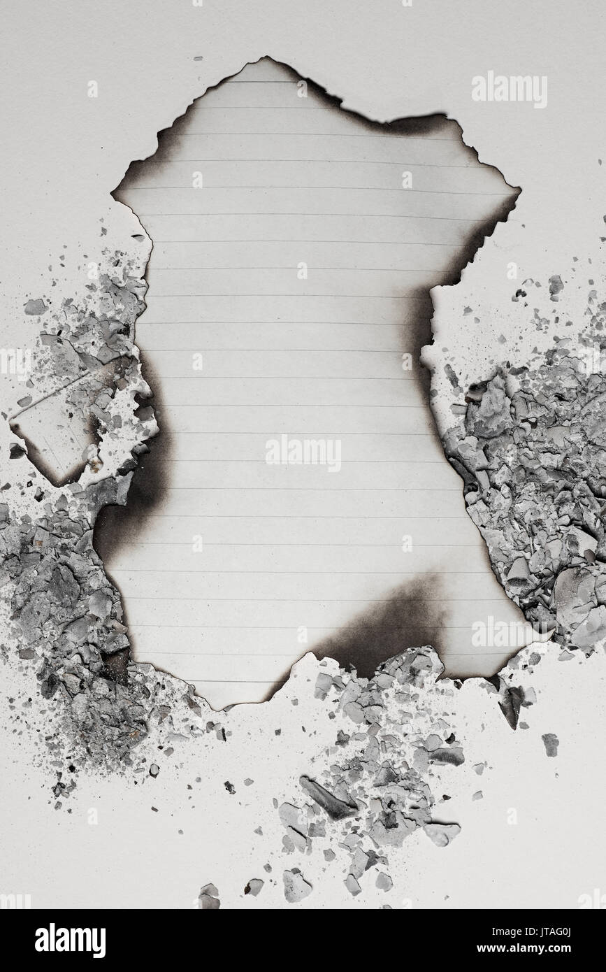 top view of burned empty writing paper sheet Stock Photo - Alamy