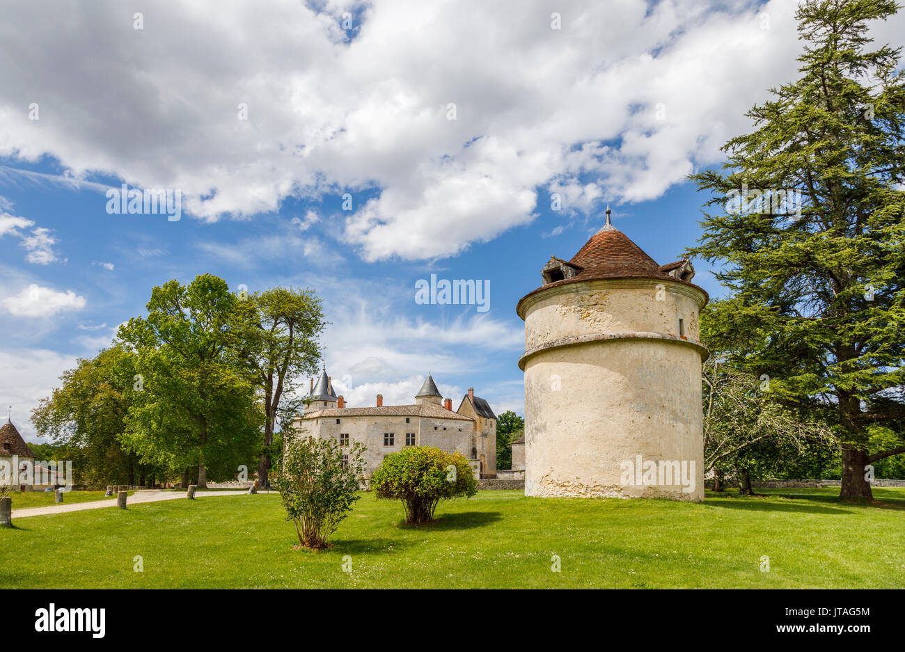 Entrance tower, grounds and parkland, Chateau de la Brede, a feudal ...