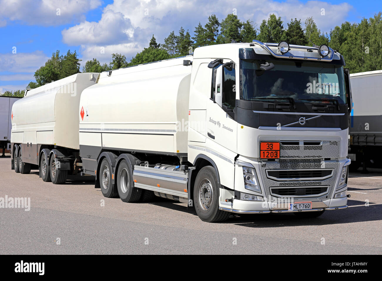 SALO, FINLAND - JULY 23, 2017: White Volvo FH fuel tanker for ADR ...