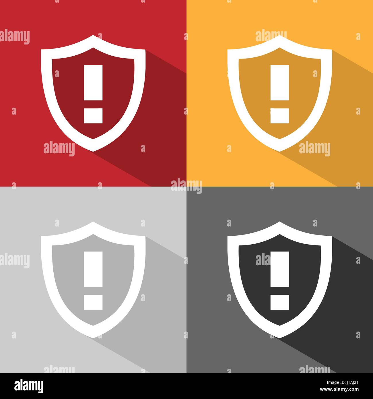 Warning shield icon with shade on colored background Stock Vector Image ...