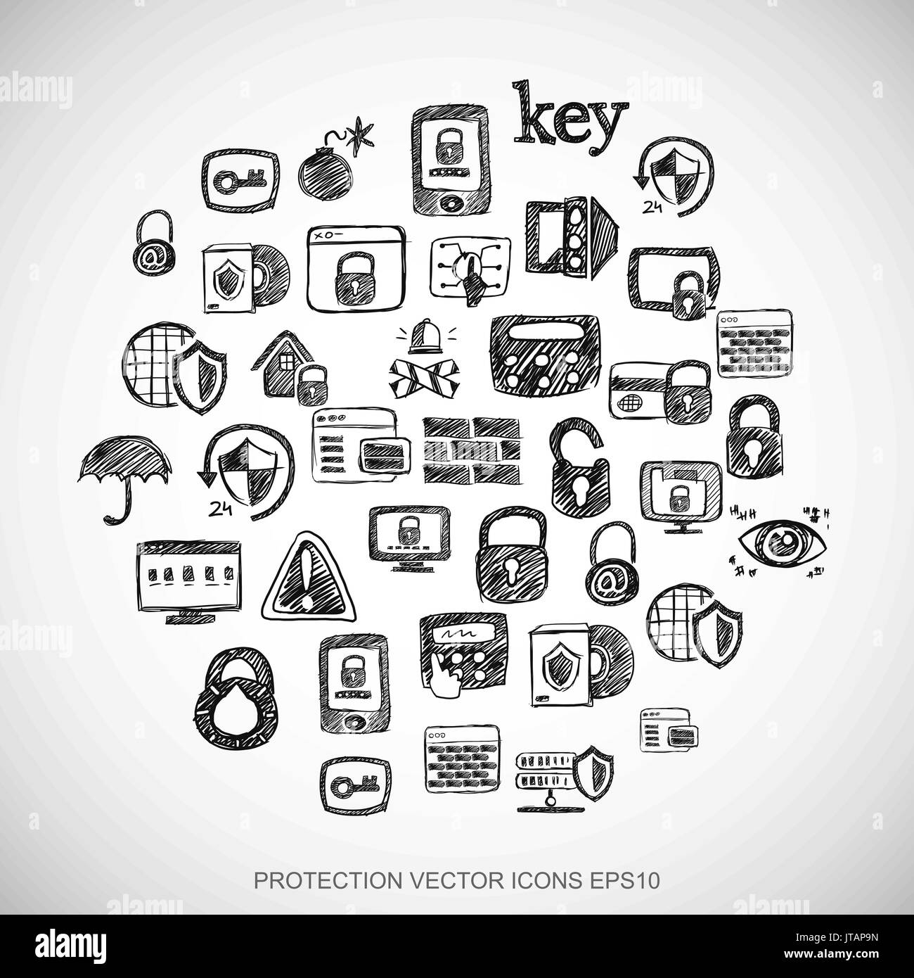 Black doodles Hand Drawn Security Icons set on White. EPS10 vector ...