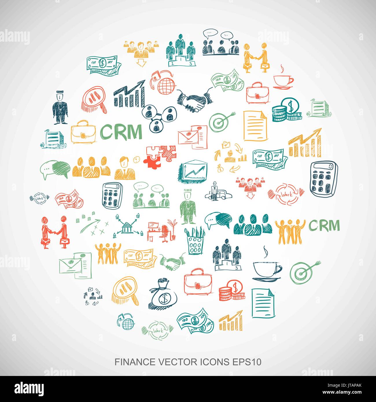 Multicolor doodles Hand Drawn Business Icons set on White. EPS10 vector ...