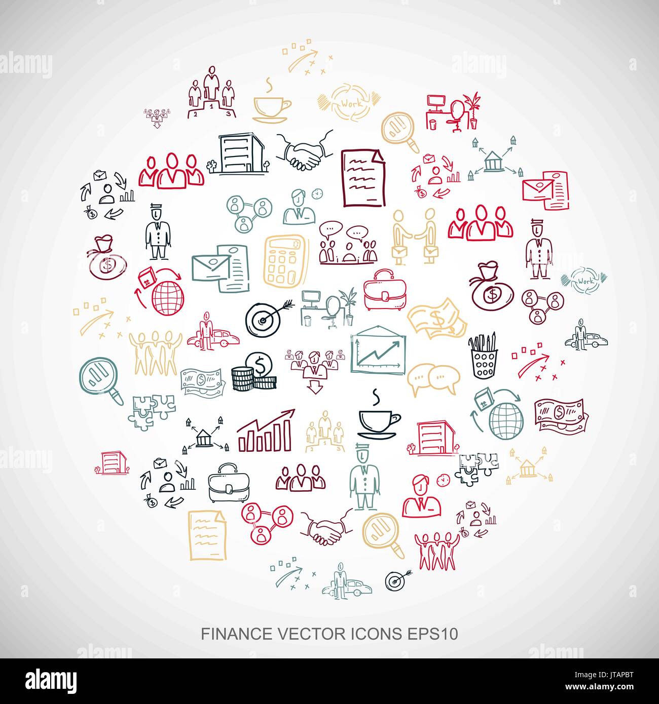 Multicolor doodles Hand Drawn Business Icons set on White. EPS10 vector ...